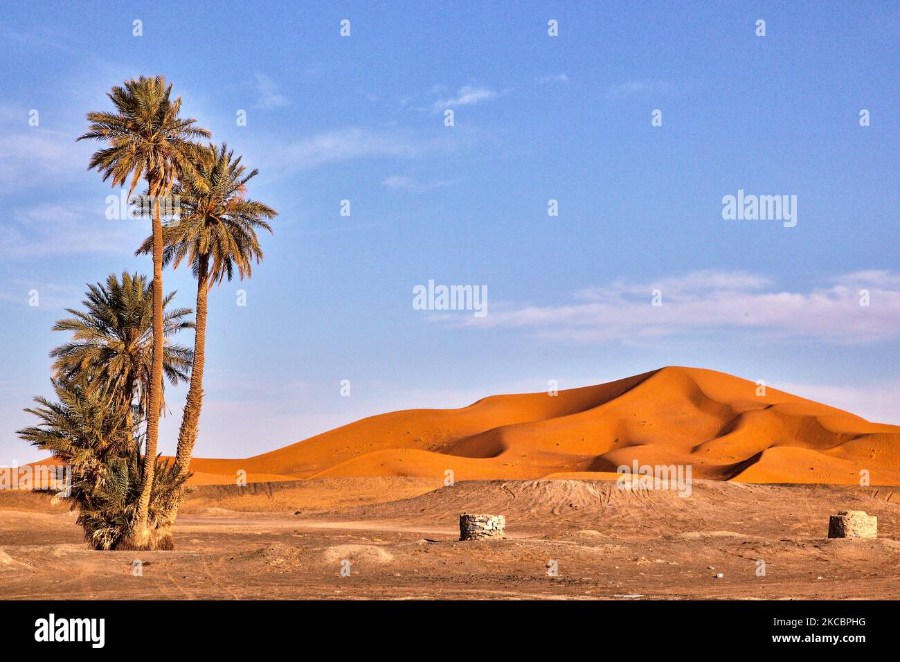 Sand dunes in the Erg Chebbi desert near the small village of Merzouga ...