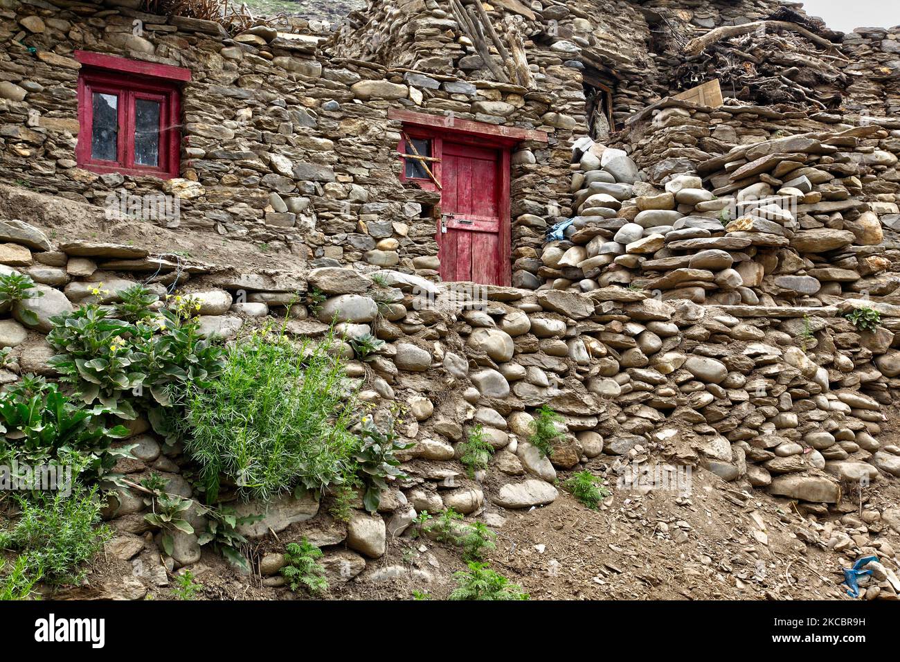Old Muslim homes constructed with stones high in the Himalayas in the ...