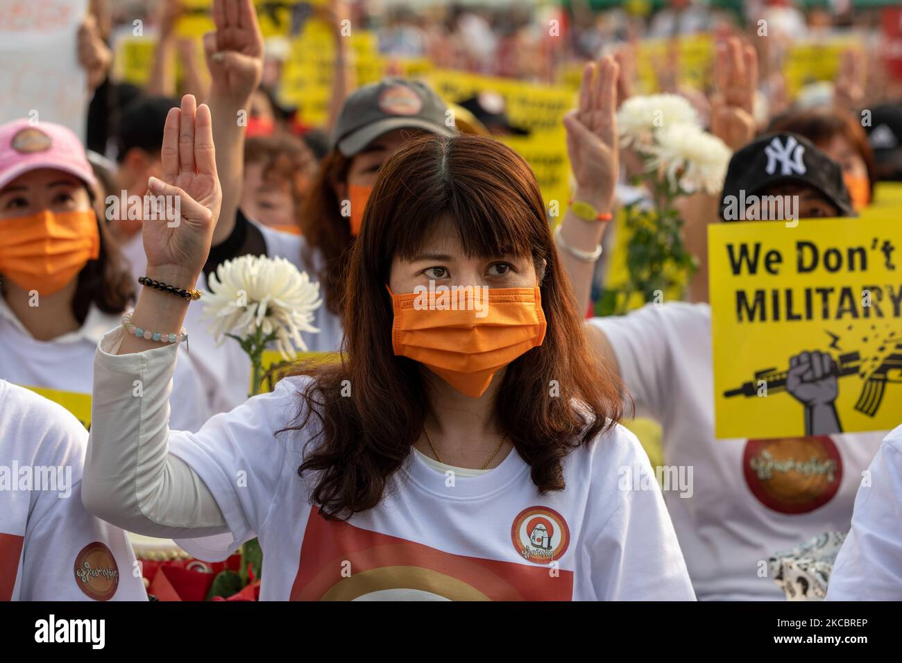 Woman with the 3 Finger pose (a symbol of the Myanmar Anti-Coup ...