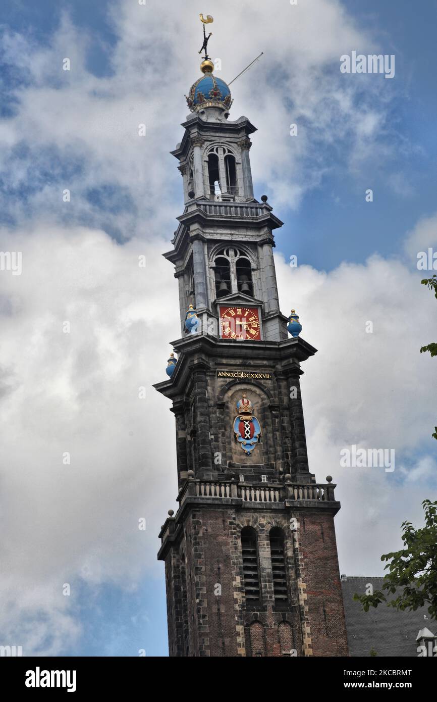 The tower of the Westerkerk Church in Amsterdam, Netherlands, Europe ...