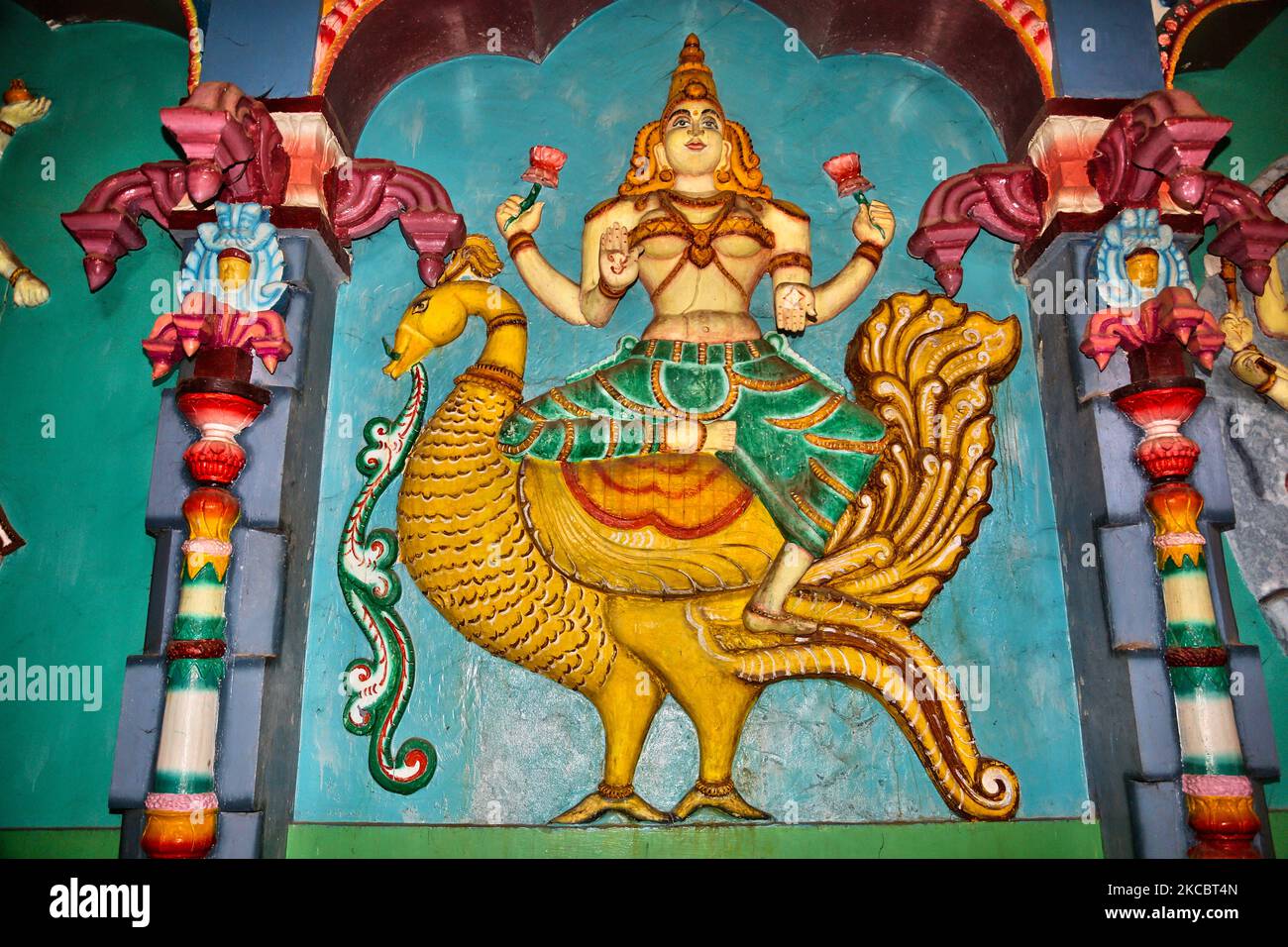 Figures of Hindu deities adorn the walls in the Keerimalai Naguleswaram ...