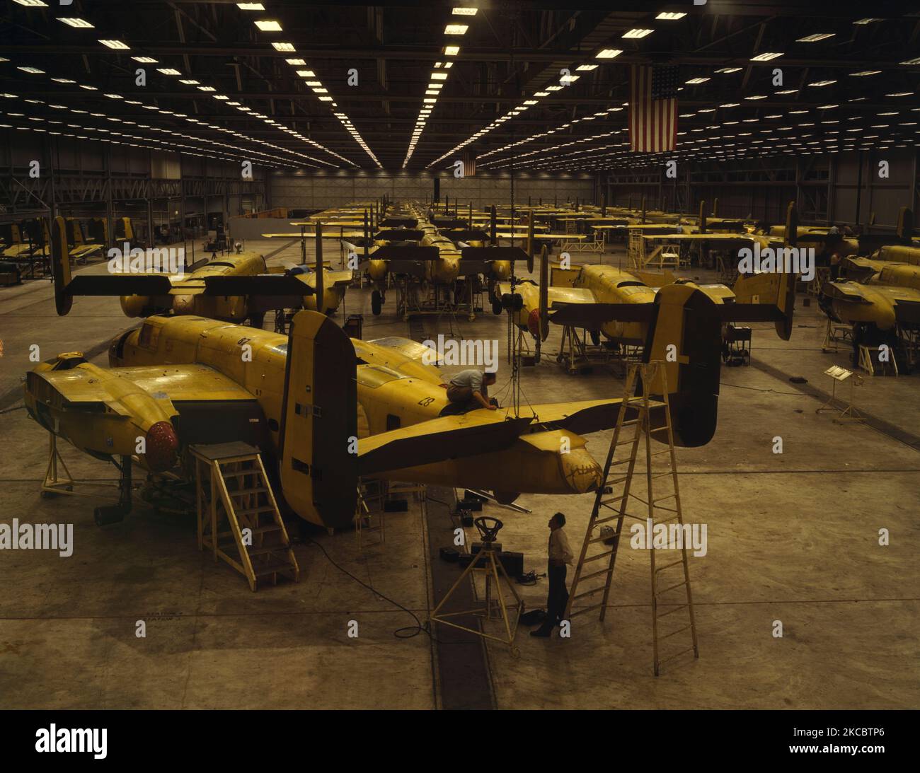 An expansive view of the floor of the B-25 Mitchell assembly plant in ...