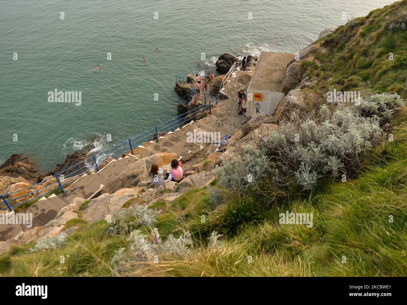 A general view of the Vico bathing place, Hawk Cliff, in Dalkey, during ...