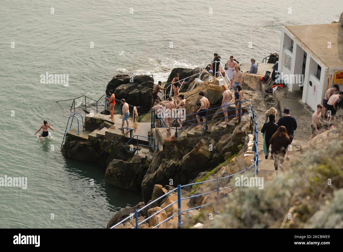 People seen at the Vico bathing place, Hawk Cliff, in Dalkey, during ...
