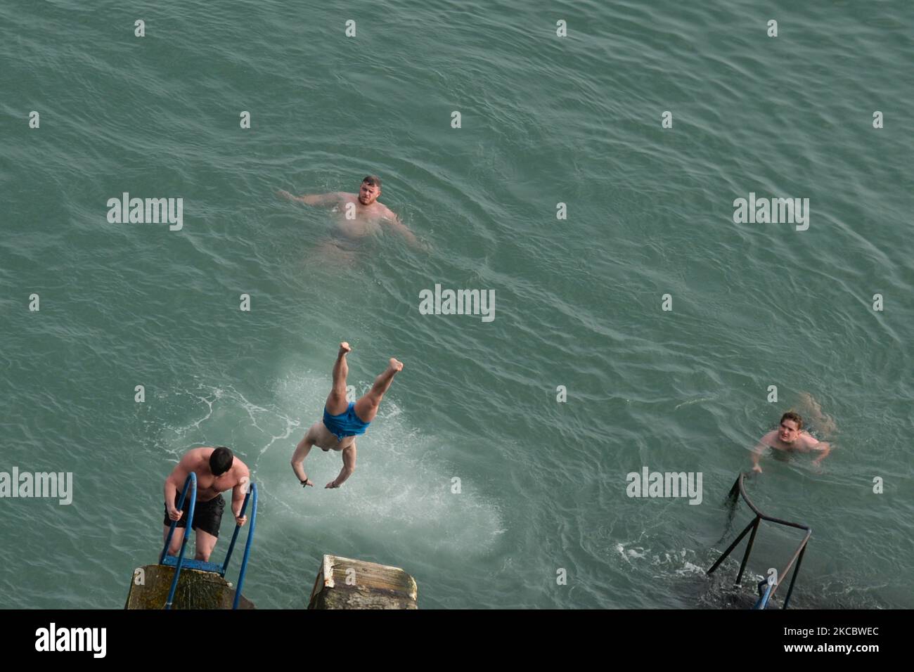 People seen at the Vico bathing place, Hawk Cliff, in Dalkey, during ...