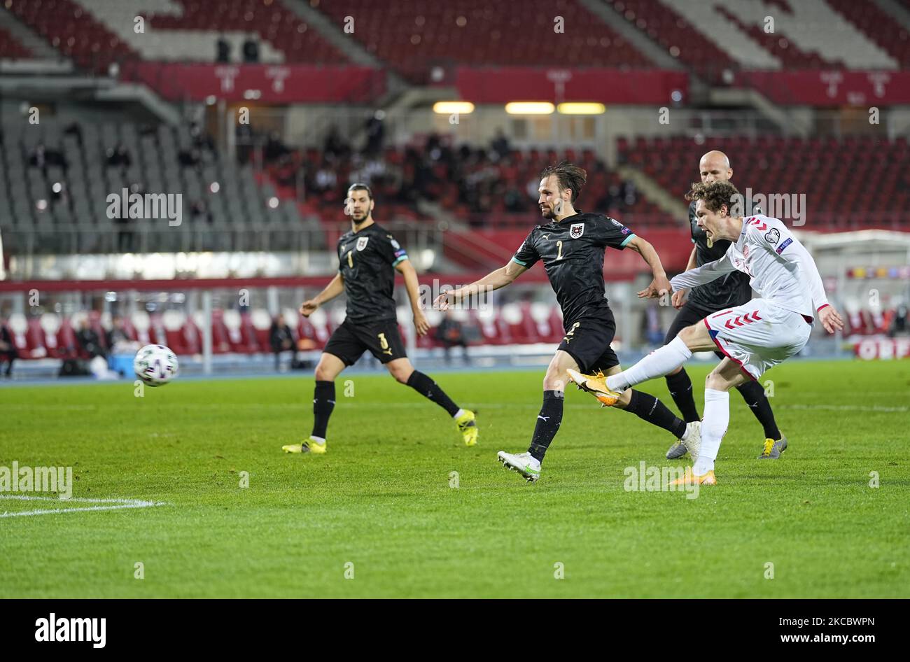Andreas Skov Olsen of Denmark scores his sides fourth goal during the ...