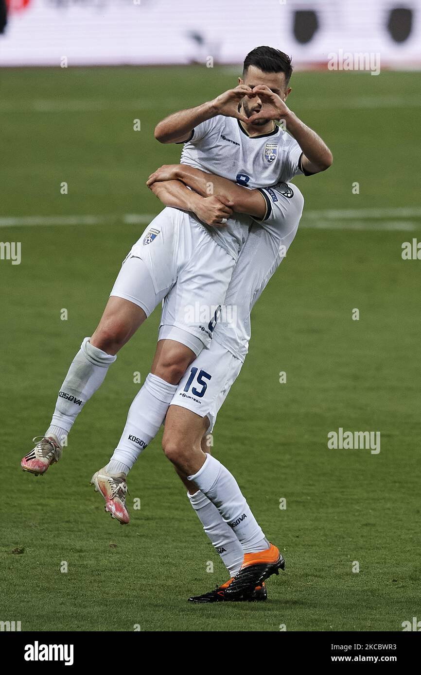 Besar Halimi (SV Sandhausen) of Kosovo celebrates after scoring his ...