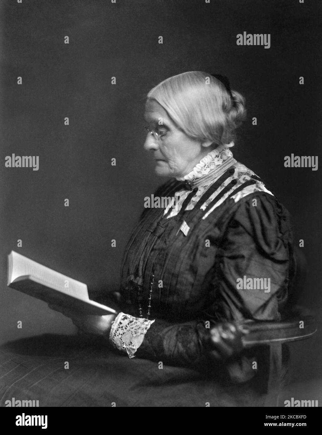 A seated portrait of Susan B. Anthony reading a book. Susan B. Anthony ...