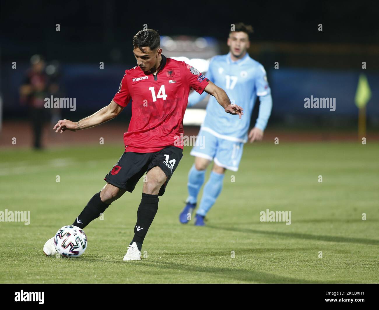 Qazim Laci during the match to qualify for the Football World Cup 2022 ...