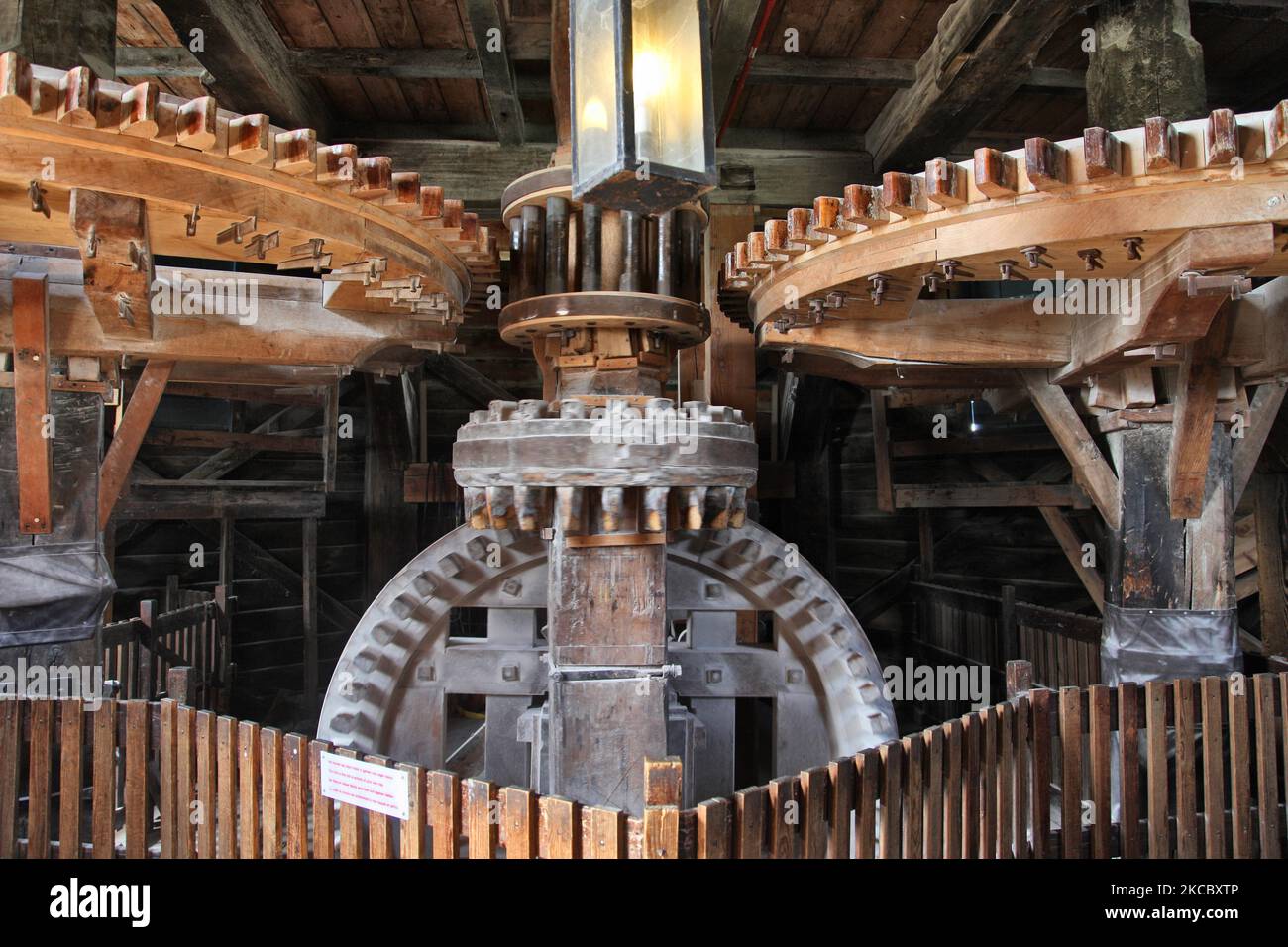 Gears inside a windmill in the small town of Zaanse Schans, Holland ...