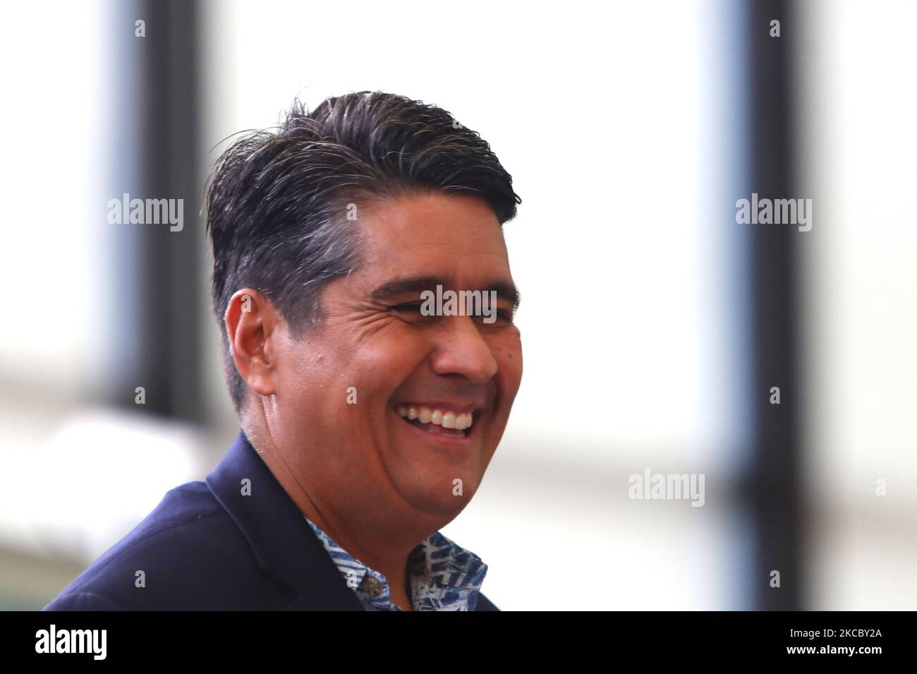 Palau President Surangel Whipps Jr. wearing a Palau-Taiwan flag mask ...