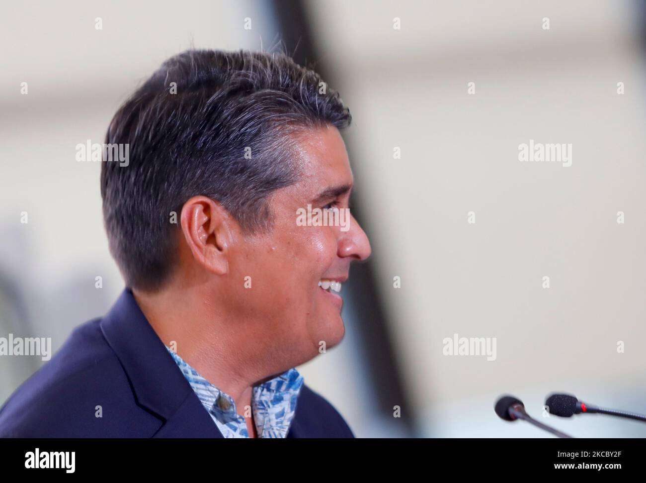 Palau President Surangel Whipps Jr. wearing a Palau-Taiwan flag mask ...