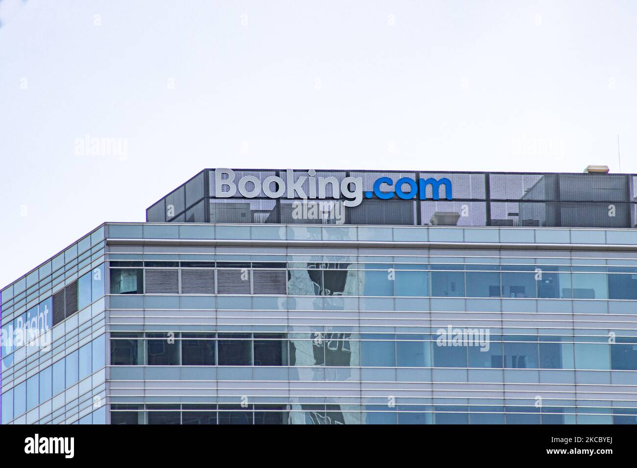 Billboard, illustration sign of Booking.com logo on the top of a modern ...