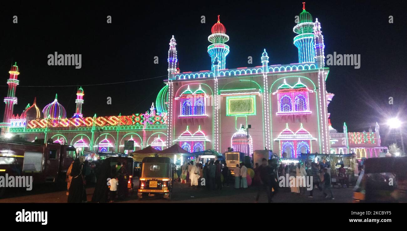 The Beemapally Mosque (Beemapally Dargah Shareef) is illuminated during ...