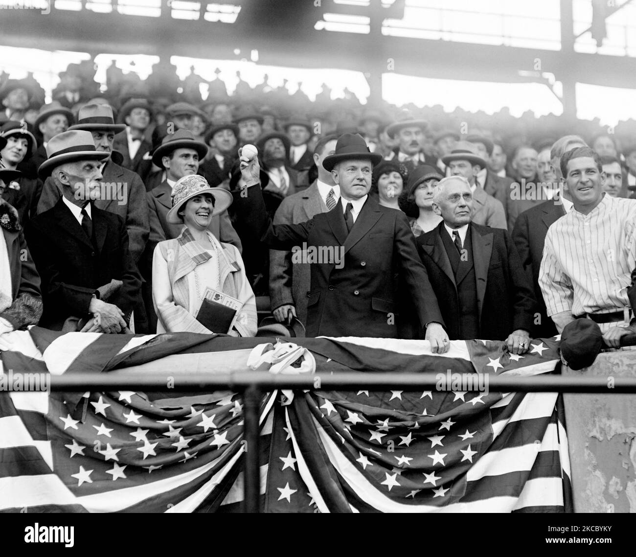 President Calvin Coolidge throwing out the first pitch in 1925 Stock ...