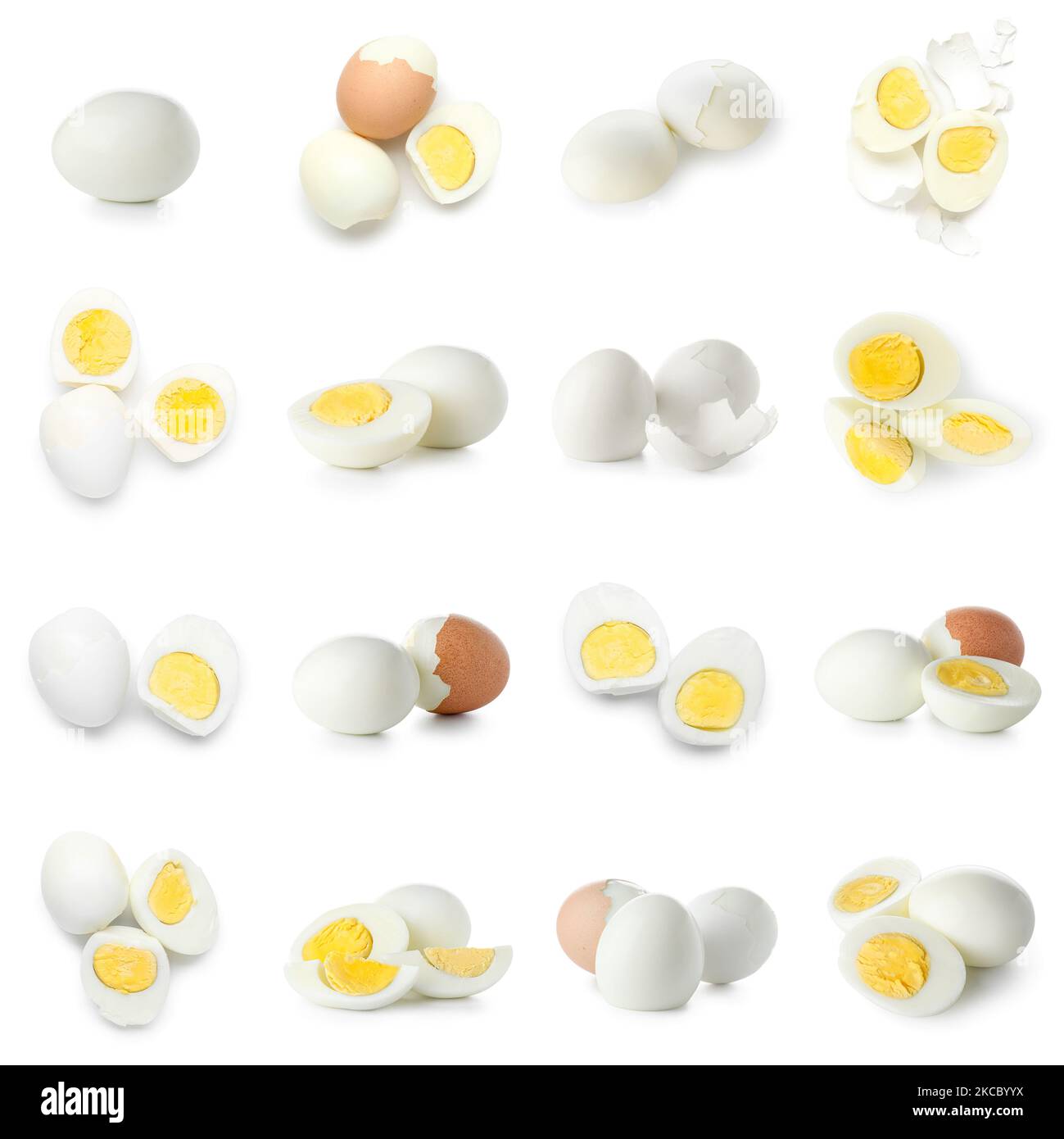 Set of many fresh boiled eggs isolated on white Stock Photo - Alamy