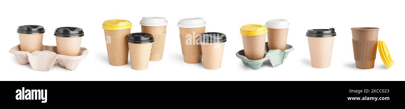 Collage of paper cups on white background Stock Photo - Alamy