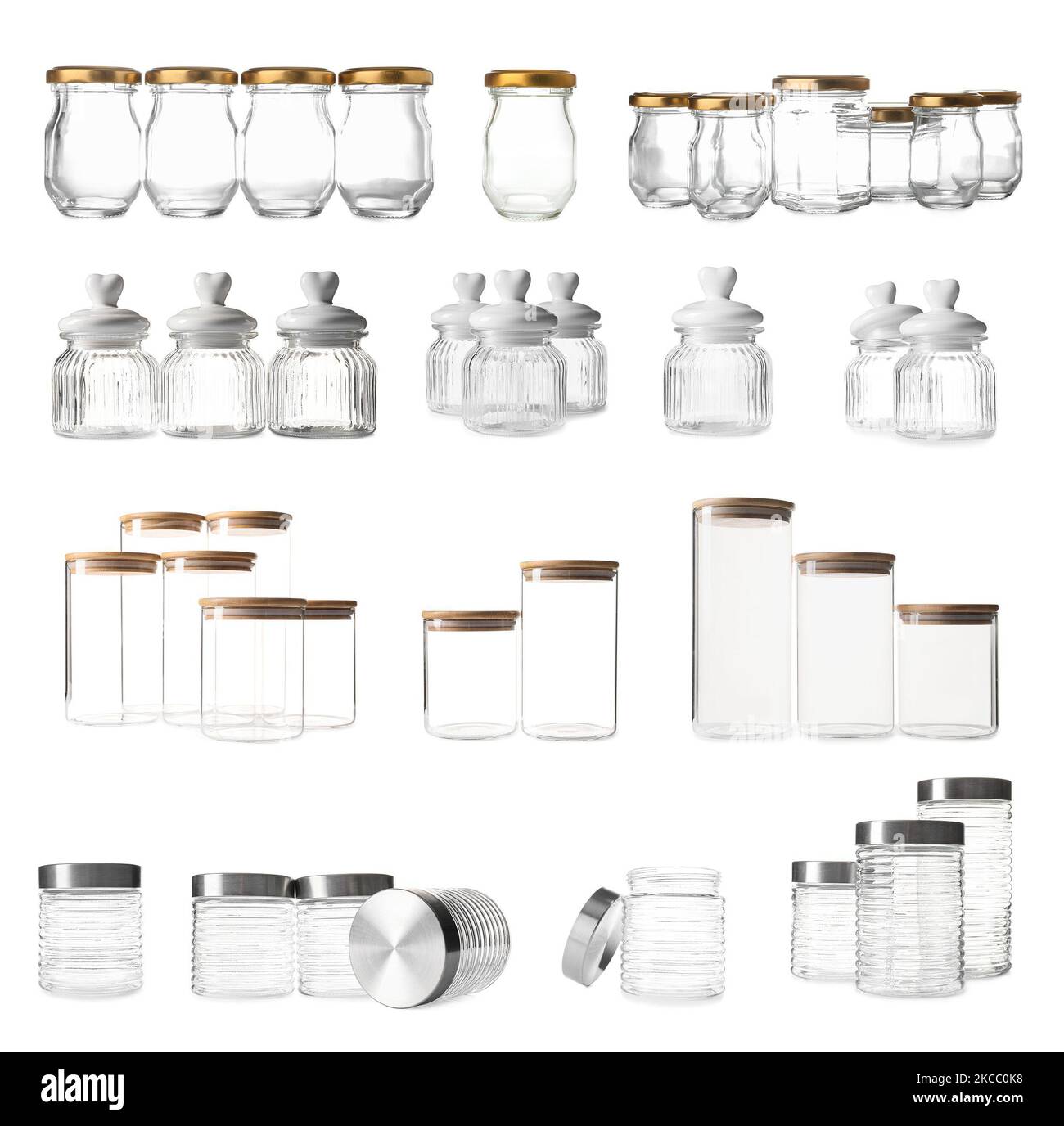 Collection of clean jars on white background Stock Photo - Alamy