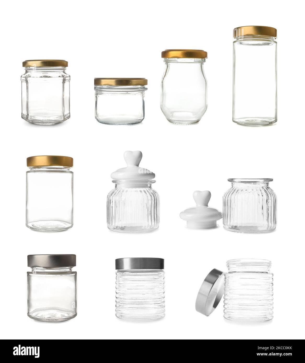 Collage of empty jars on white background Stock Photo - Alamy
