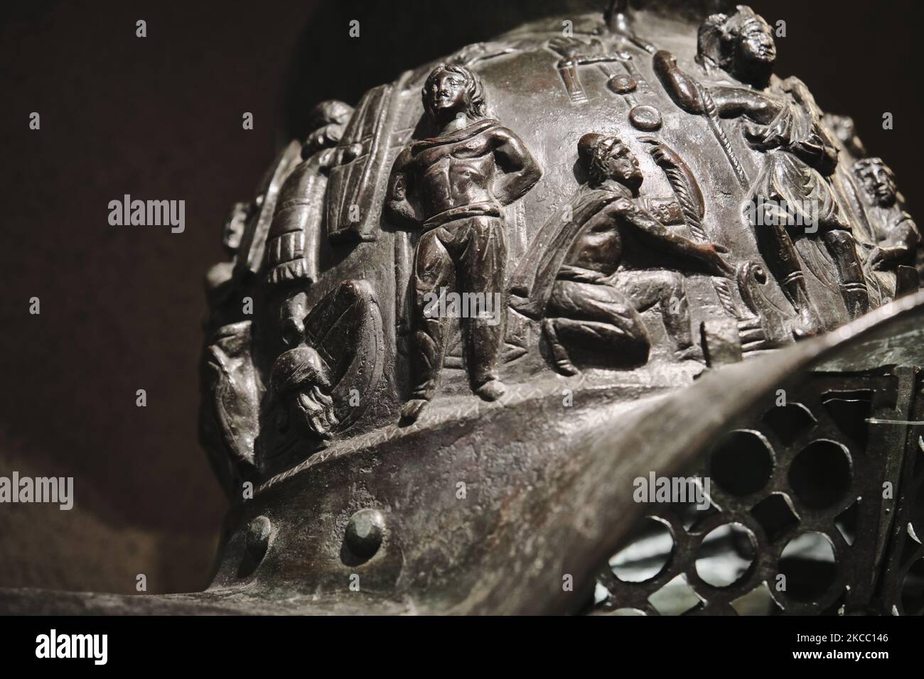 Details of a Gladiator helmet at the exhibition ''Gladiatori ...