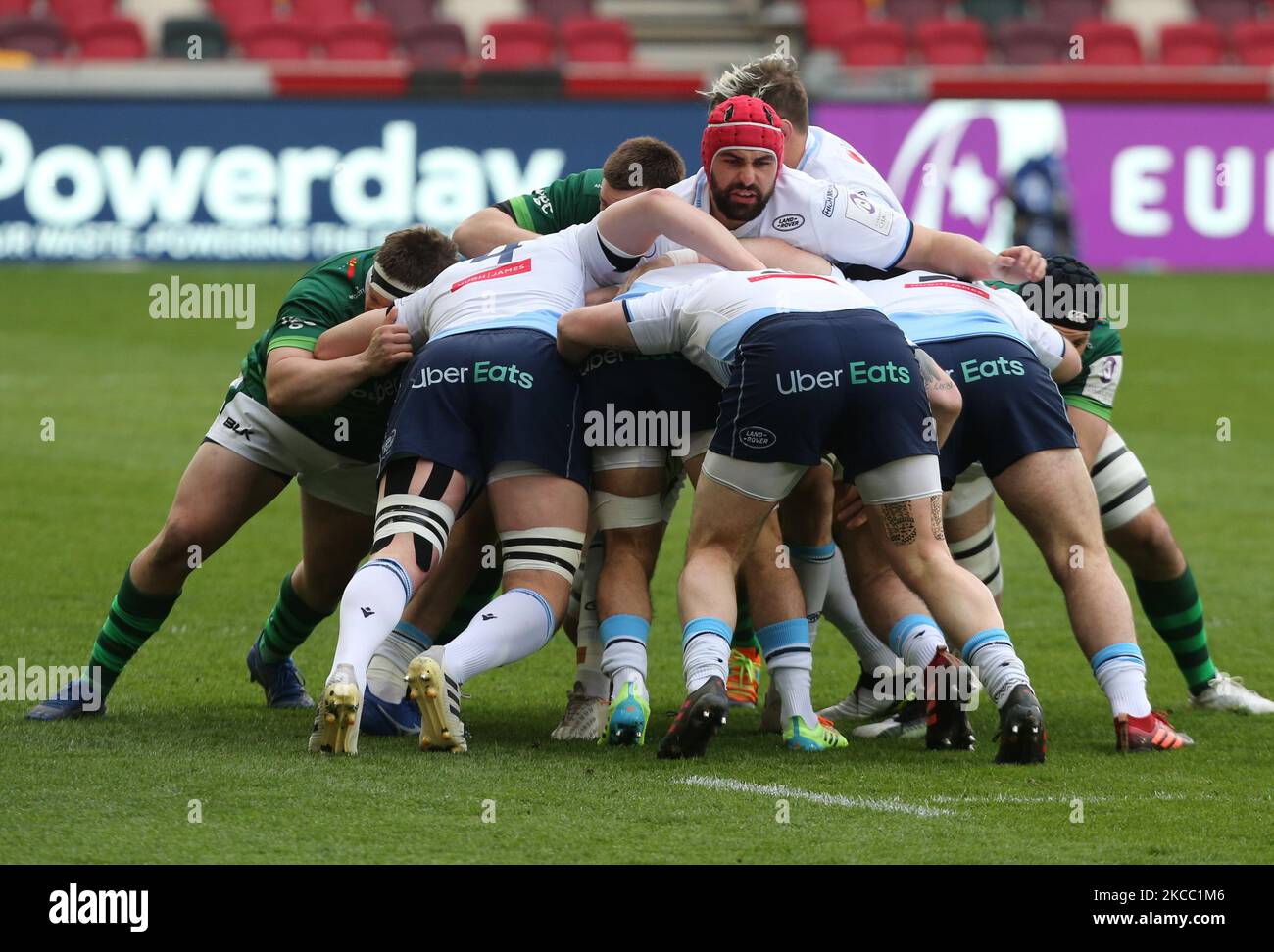 Cory Hill of Cardiff Blues (Red Hat) during European Champions Cup ...