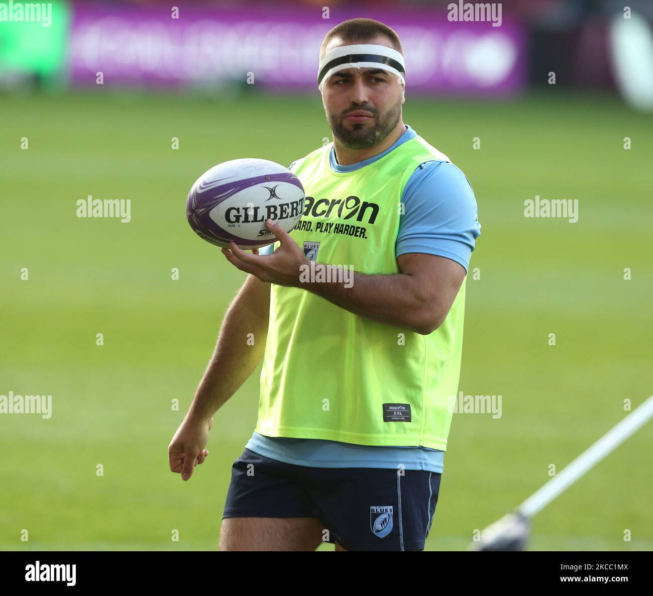 Liam Belcher of Cardiff Blues warm up during European Champions Cup ...