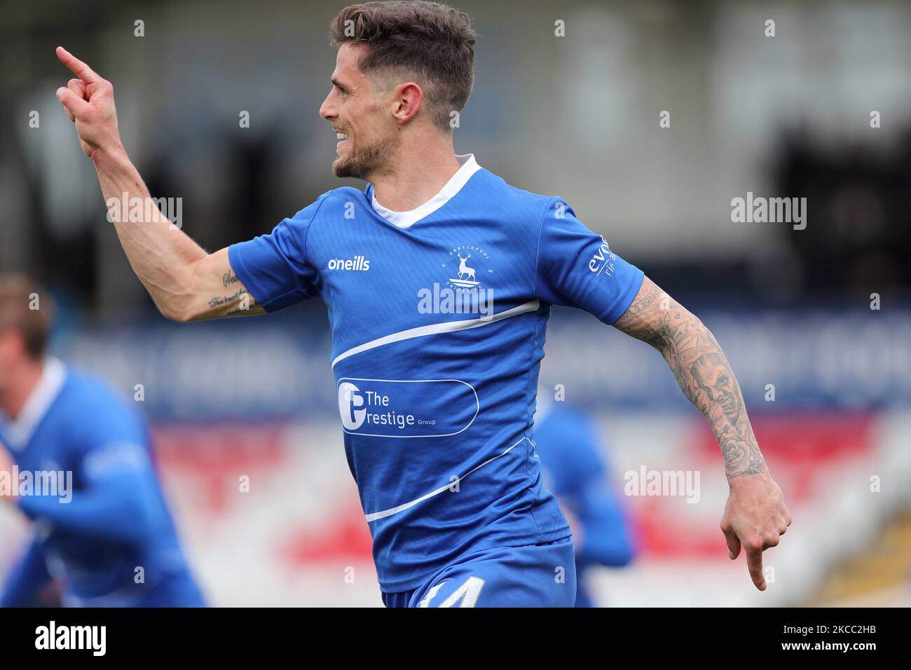 : Gavan Holohan of Hartlepool United celebrates after scoring their ...