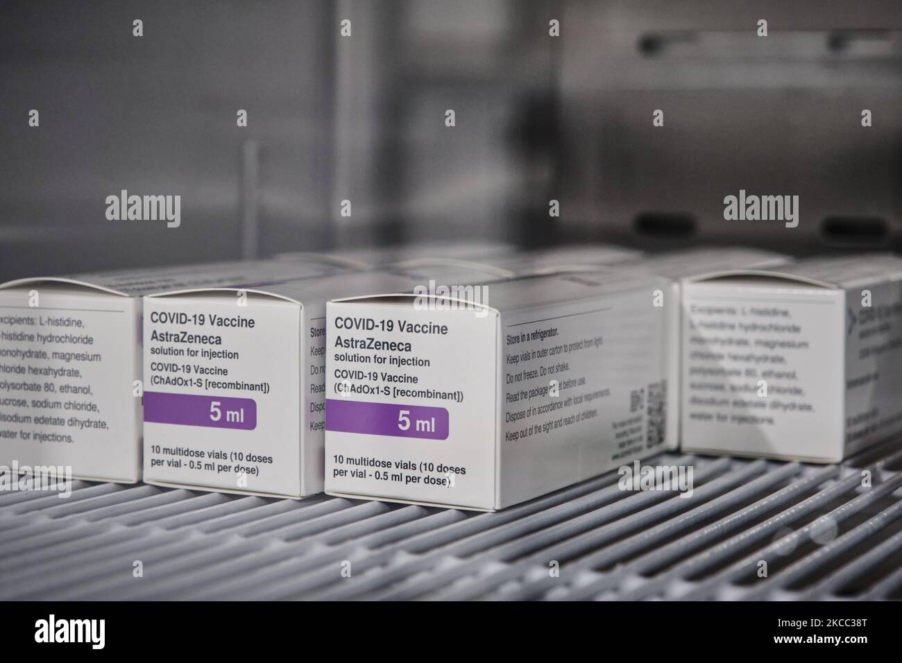 Packages containing flasks of Astrazeneca Covid-19 vaccine serum in the ...
