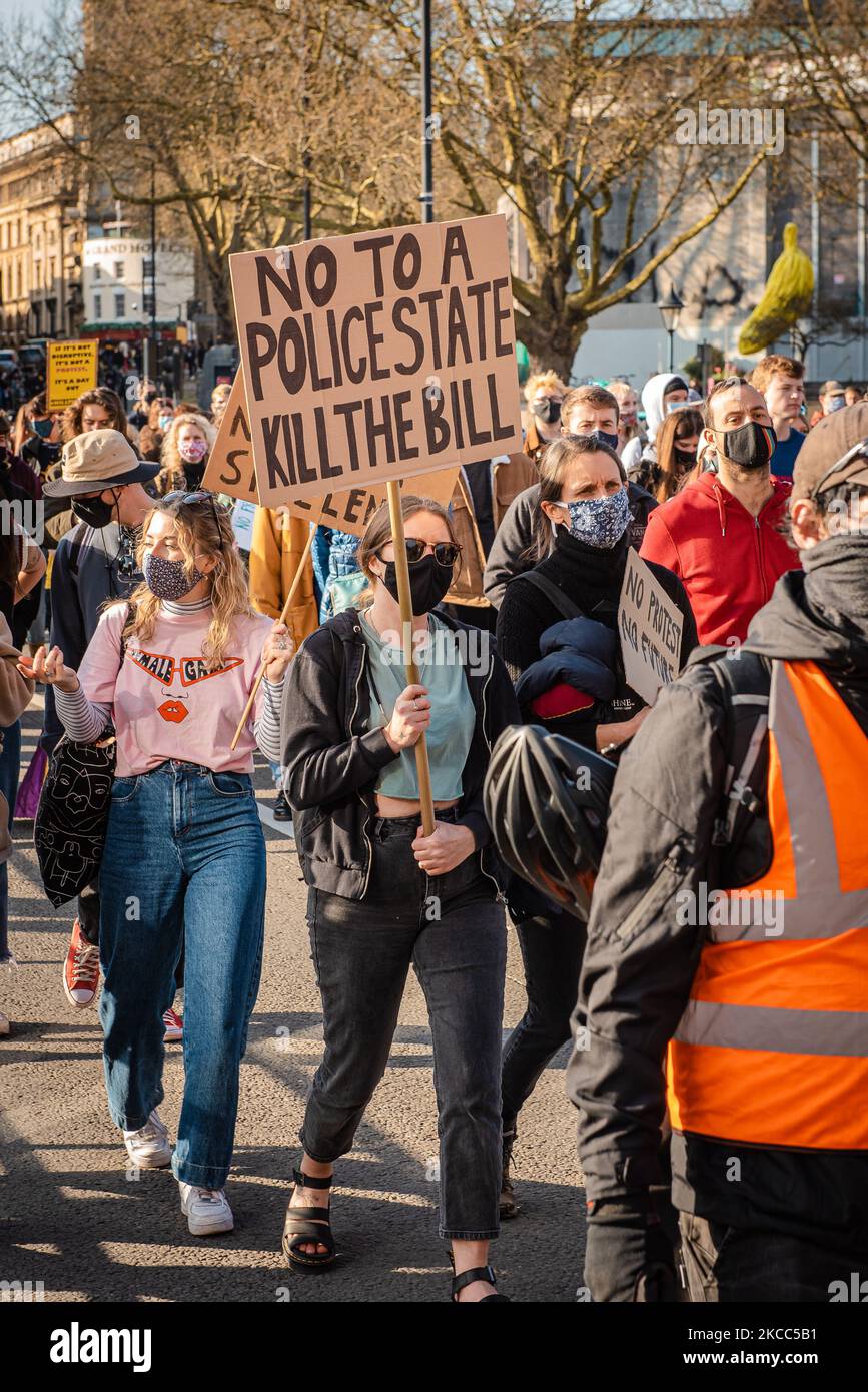 Protesters gather in Bristol on 3rd April for the fifth "Kill the Bill ...