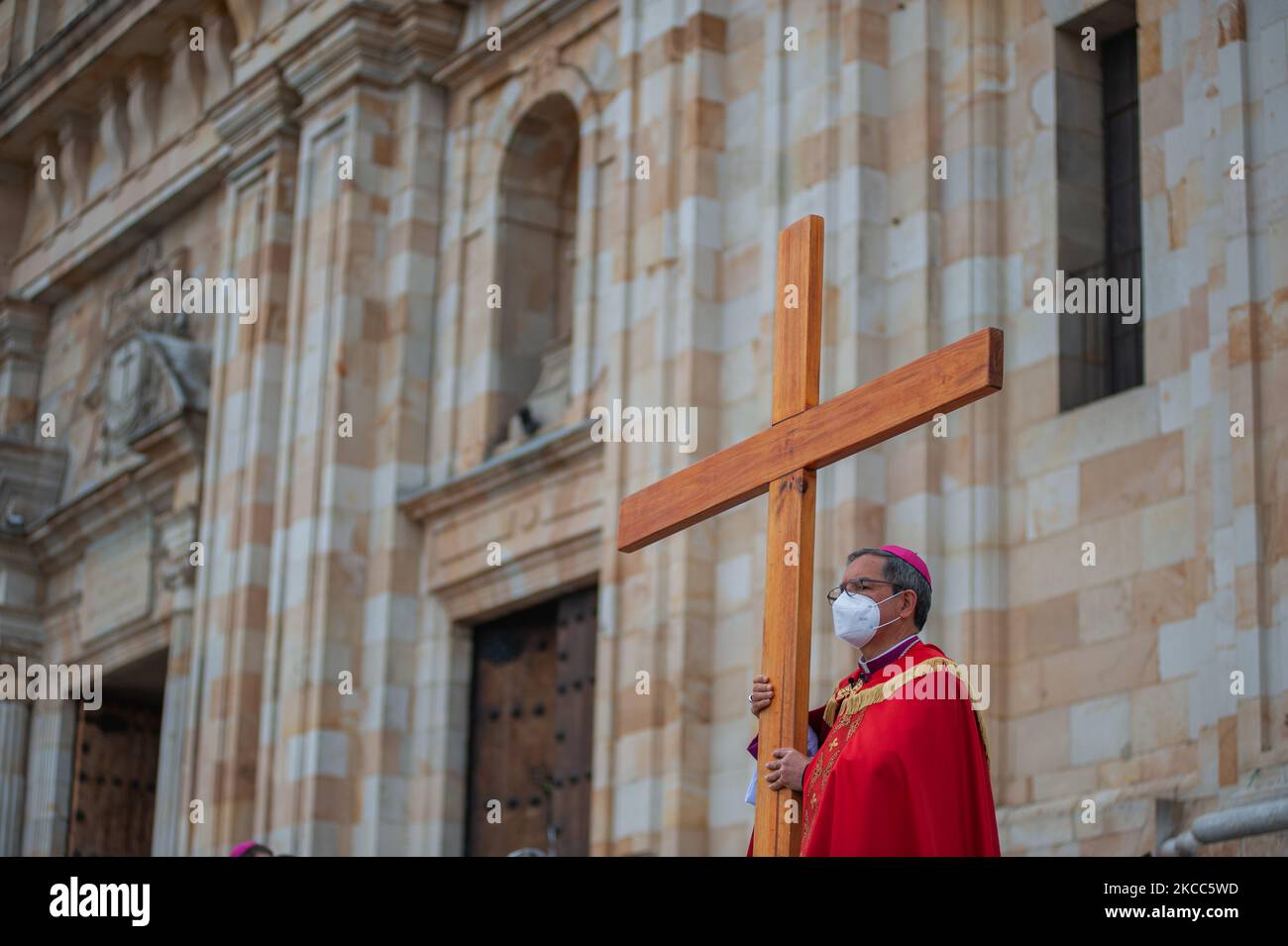 The Archbishop of Bogota, Monsignor Luis Jose Rueda, carries the holy ...