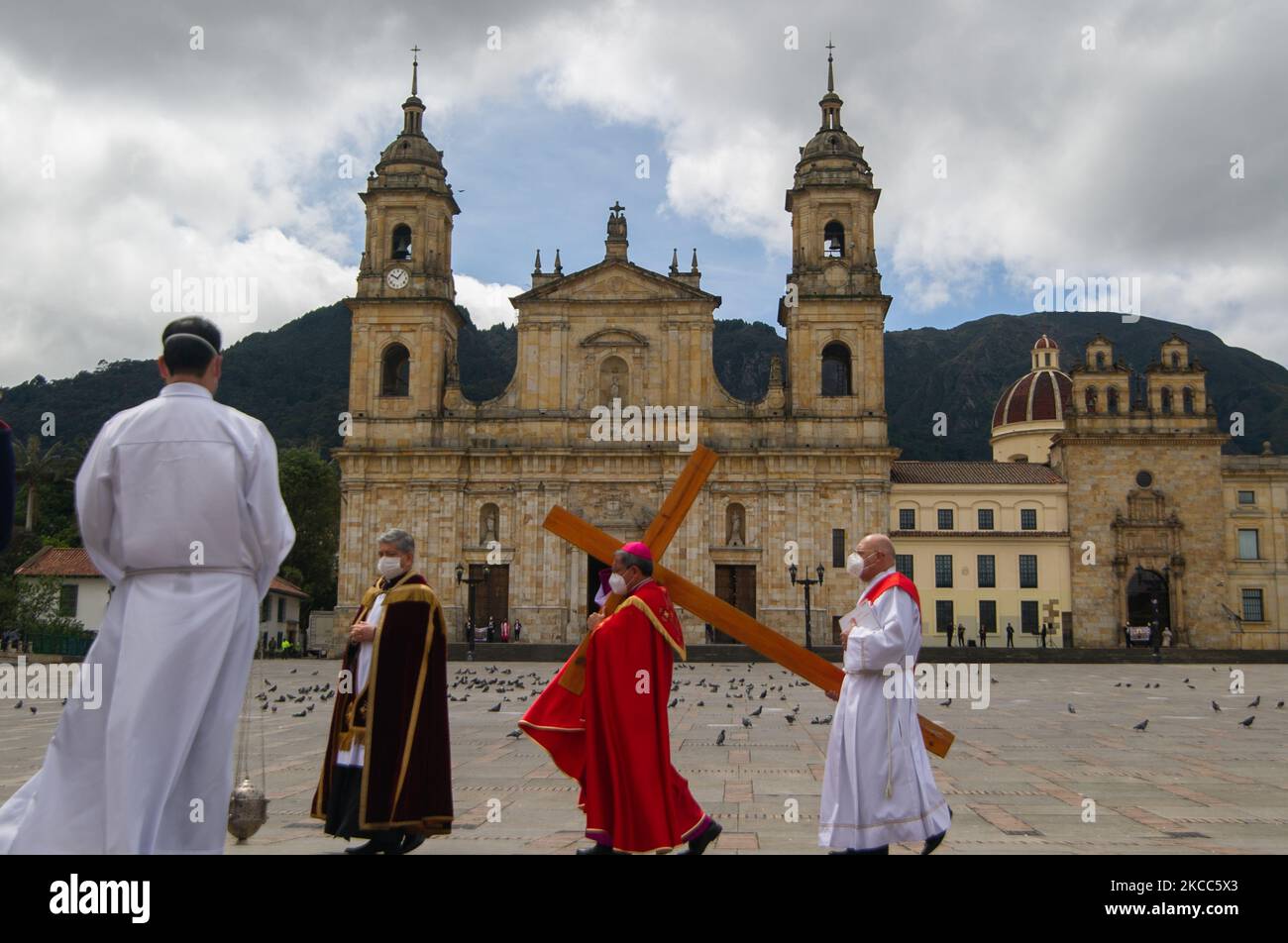 The Archbishop of Bogota, Monsignor Luis Jose Rueda, carries the holy ...