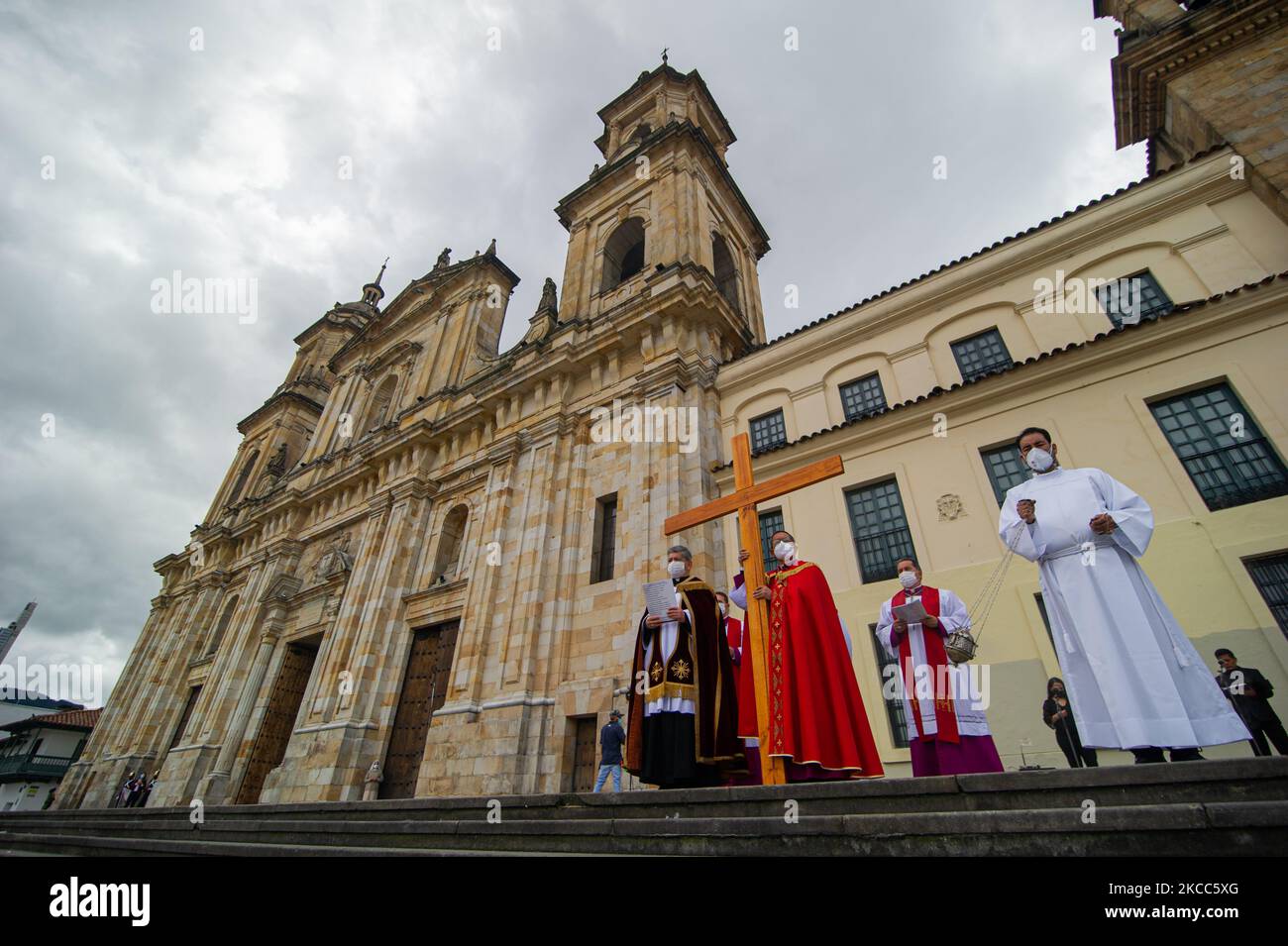 The Archbishop of Bogota, Monsignor Luis Jose Rueda, carries the holy ...
