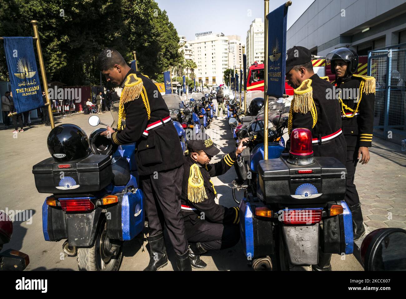 ?he group of motorcyclists who will accompany the mummies vehicles ...