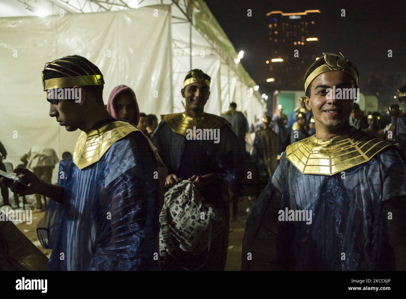 Members of the ''Pharaohs’ Golden Parade'' show just after the ...