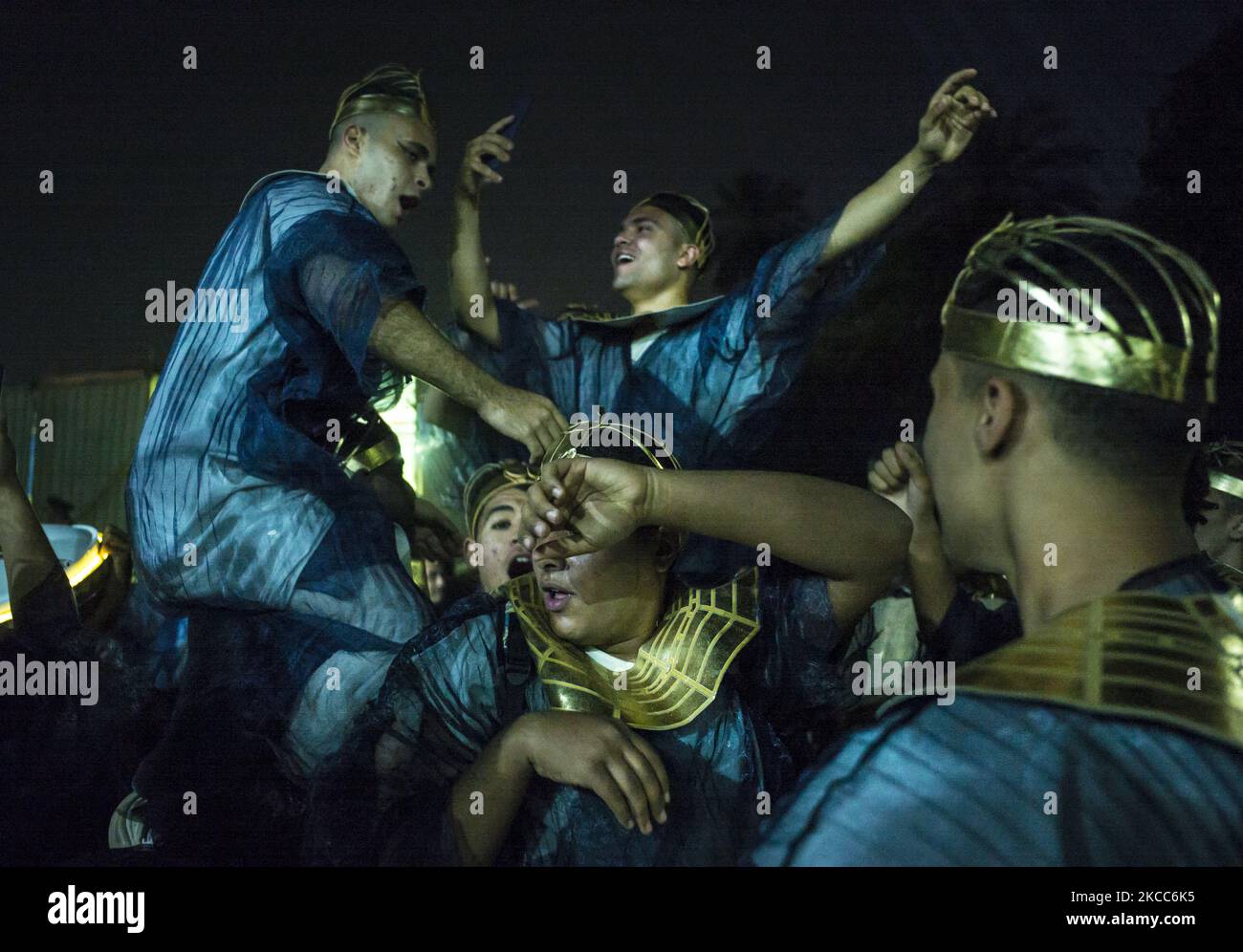 Members of the ''Pharaohs’ Golden Parade'' show celebrate just after ...