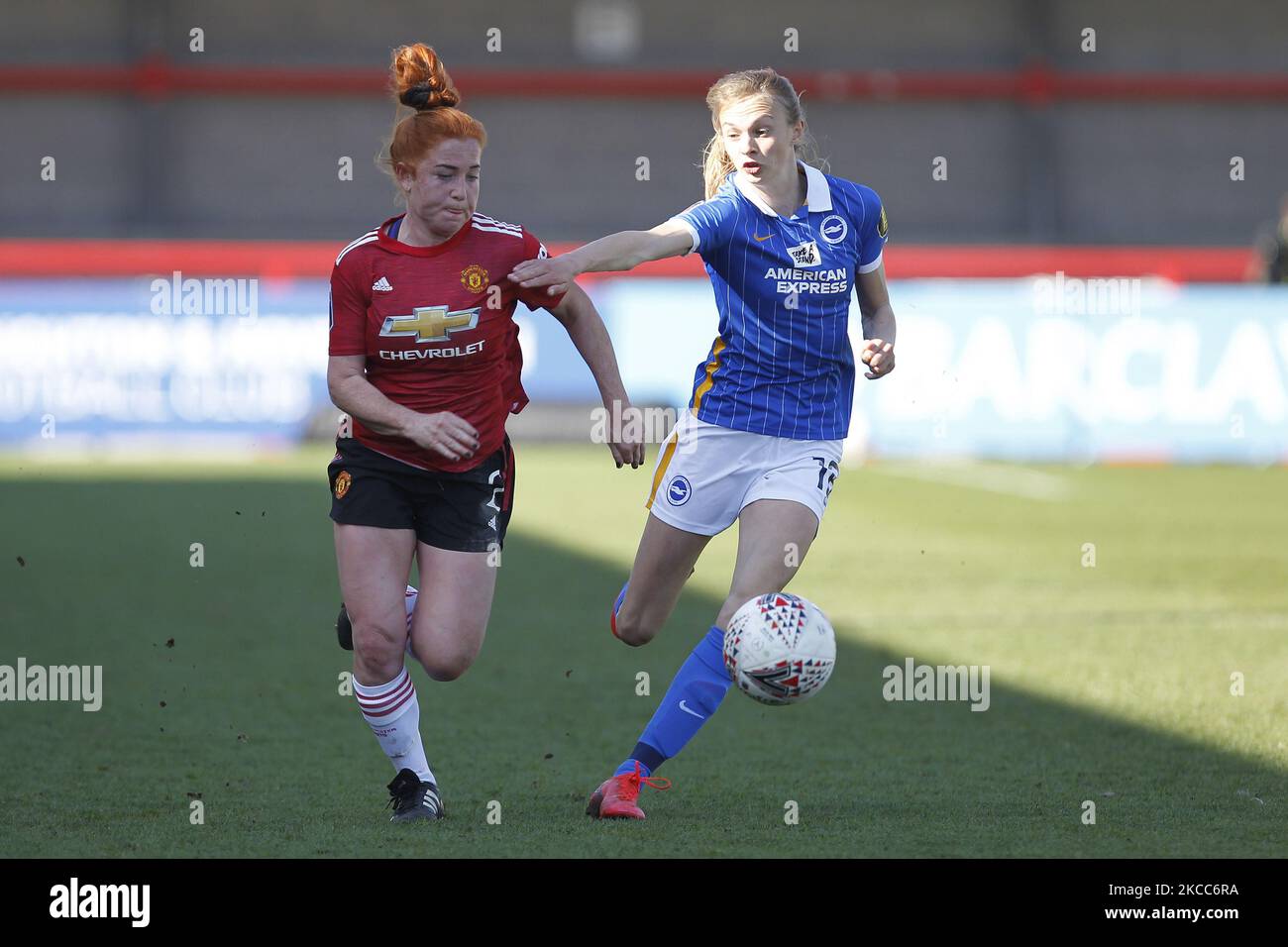 Ellie Brazil of Brighton and Hove Albion WFC tries to hold off Martha ...