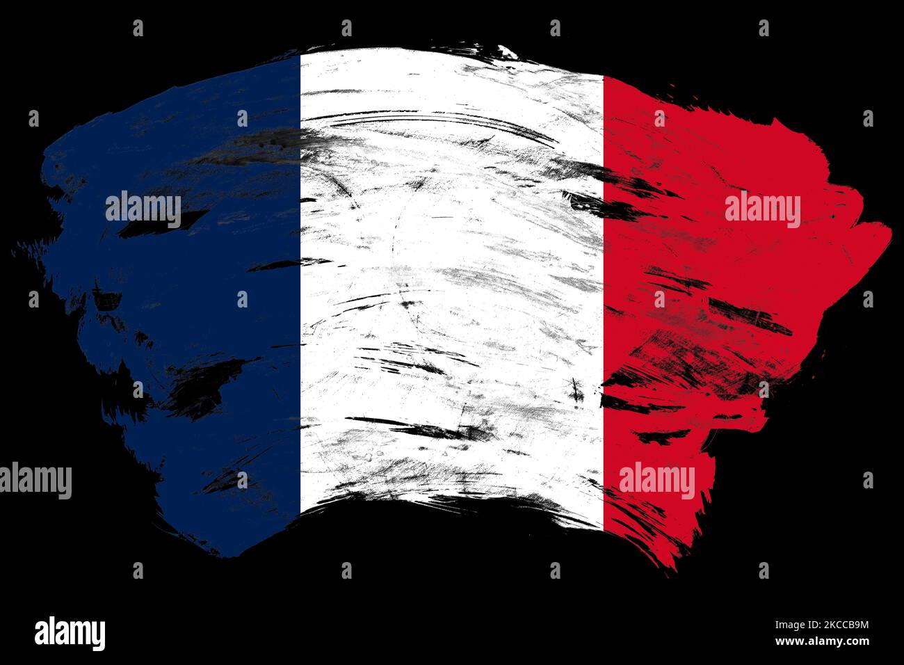 France flag on distressed black stroke brush background Stock Photo - Alamy