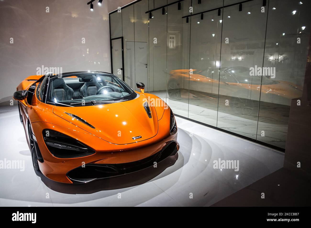 McLaren 720s Spider displayed at the luxury car showroom is seen in ...