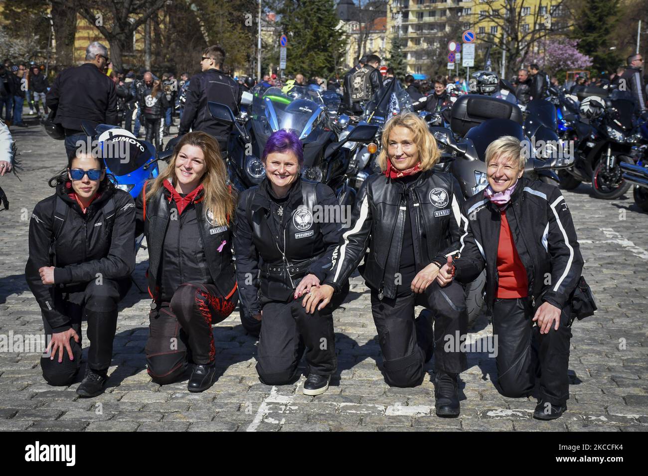 Female motorcycle club members posing for a picture during the opening ...