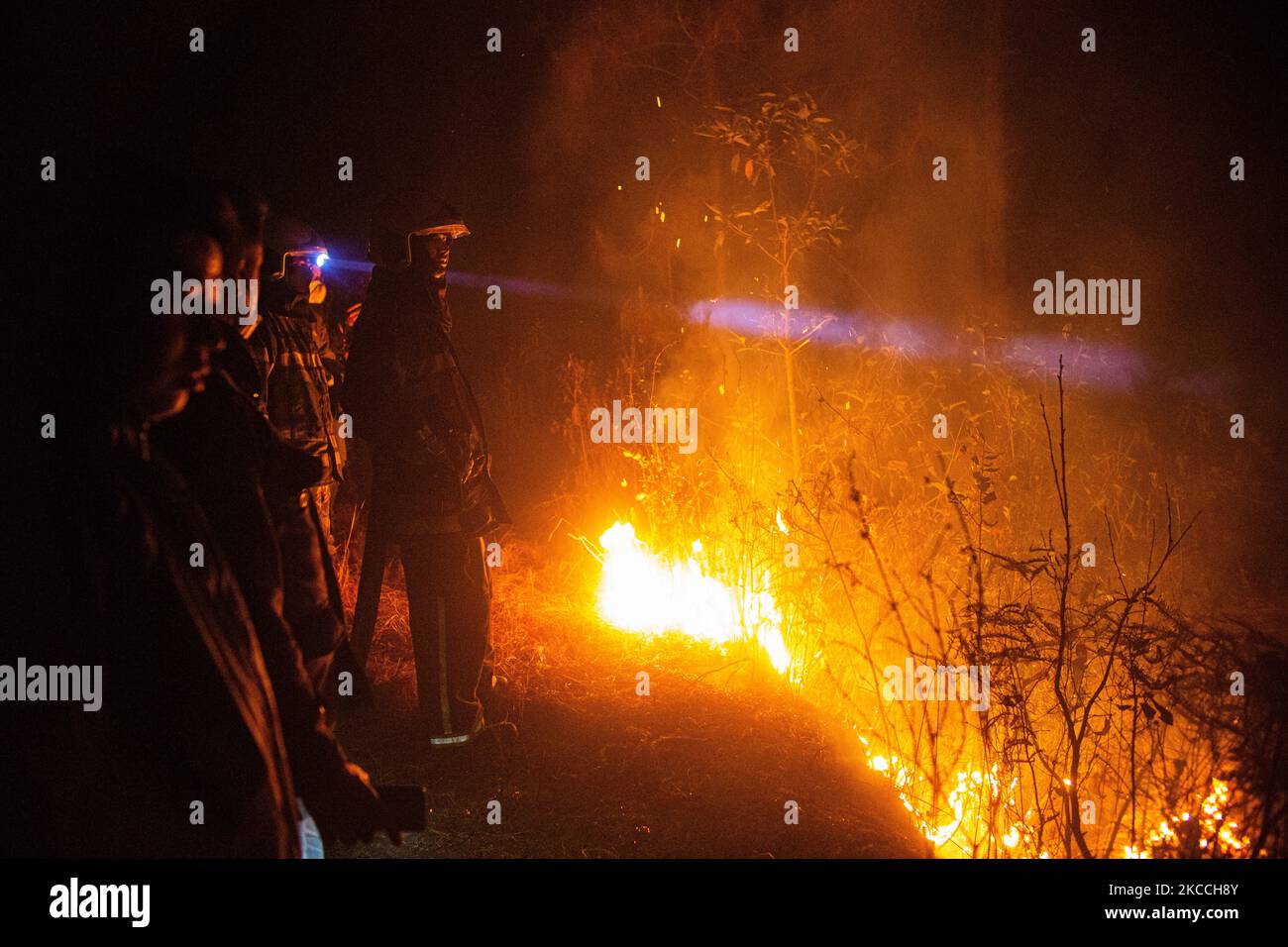 Nepalese firefighter tries to drowse fire in a forest of Nagarkot in ...