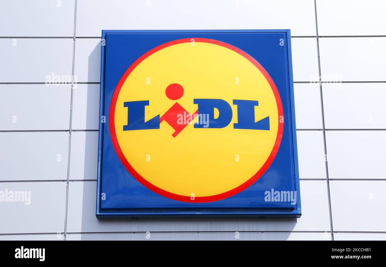 The logo of LIDL shop is seen in Stuttgart, Germany on April 10, 2021 ...