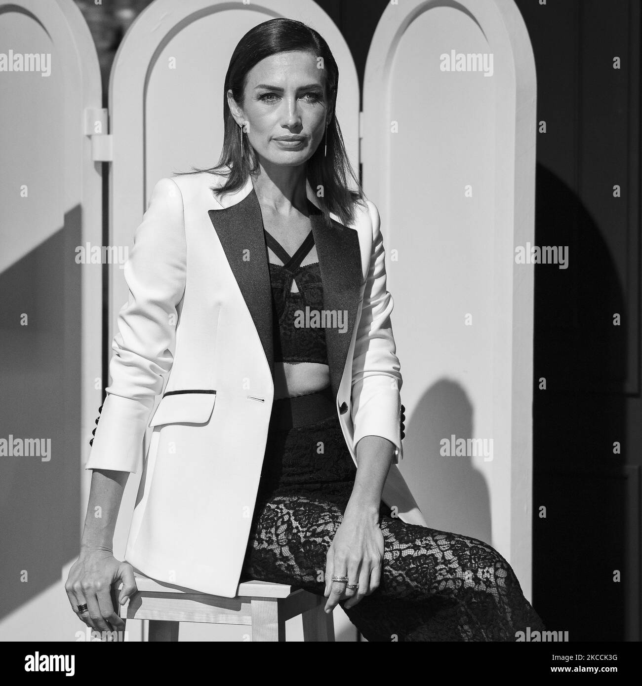 (EDITOR'S NOTE: Image was converted to black an white) Model Nieves Alvarez poses during the ...