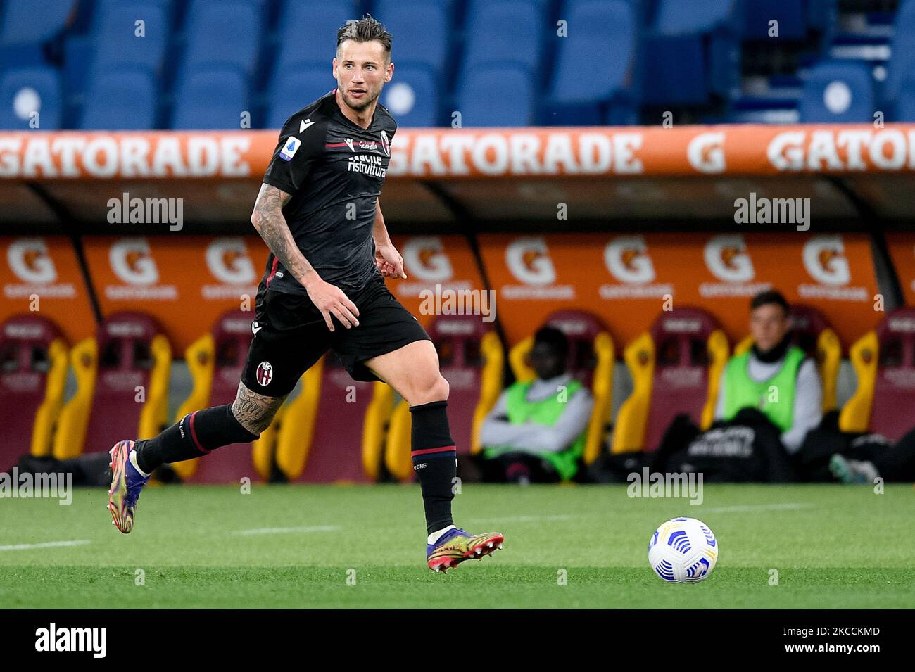 Mitchell Dijks of Bologna FC during the Serie A match between AS Roma ...
