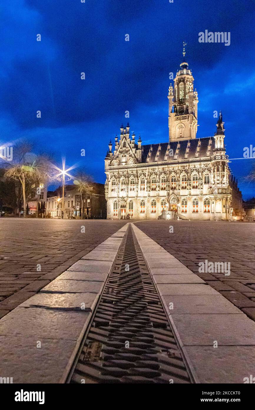 Illuminated iconic Middelburg Town Hall, one of the main monument ...