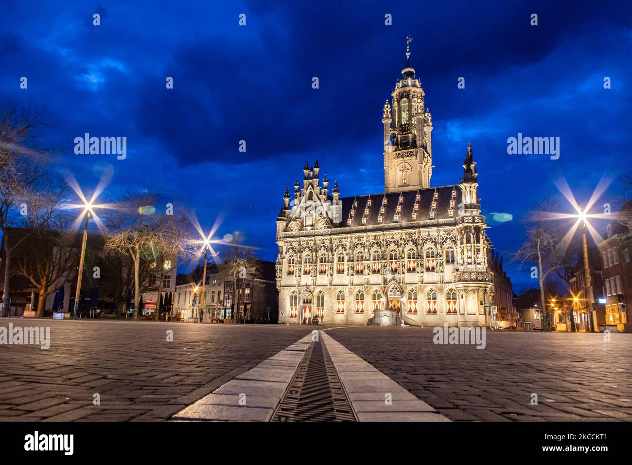 Illuminated iconic Middelburg Town Hall, one of the main monument ...