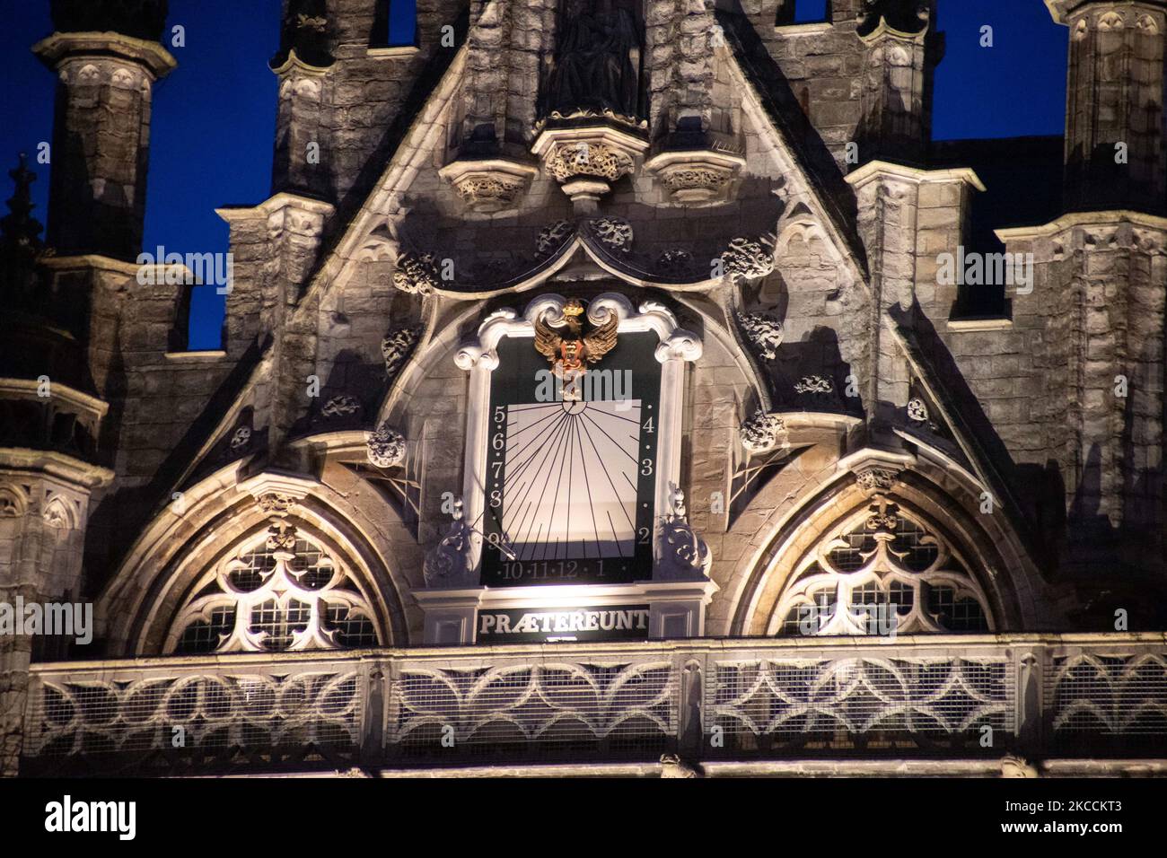 Illuminated iconic Middelburg Town Hall, one of the main monument ...