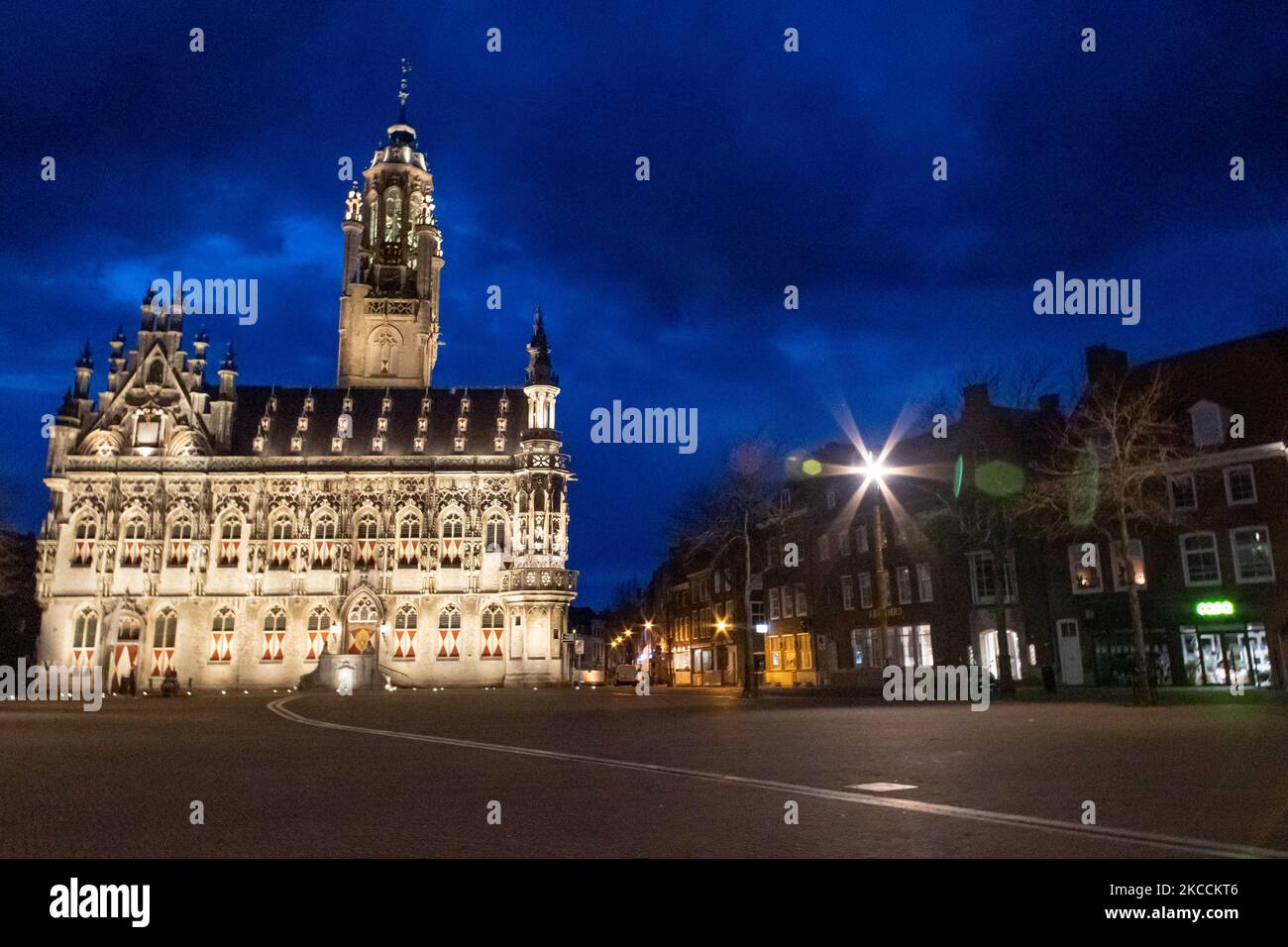 Illuminated iconic Middelburg Town Hall, one of the main monument ...