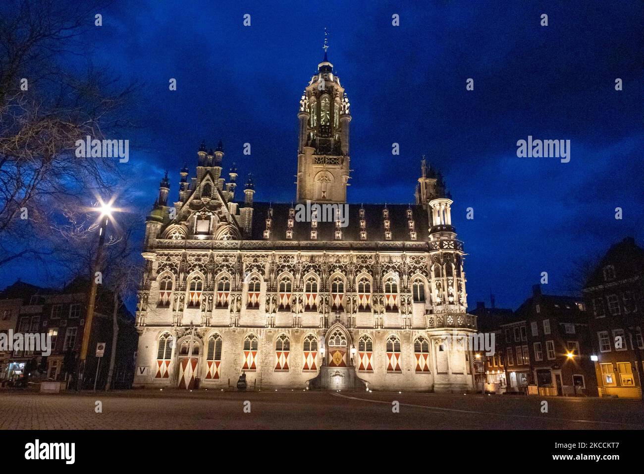 Illuminated iconic Middelburg Town Hall, one of the main monument ...