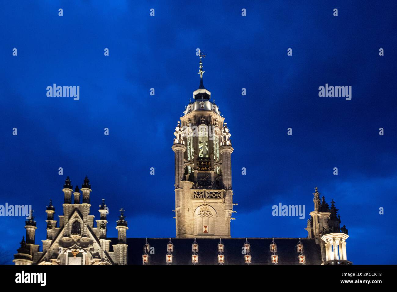 Illuminated iconic Middelburg Town Hall, one of the main monument ...