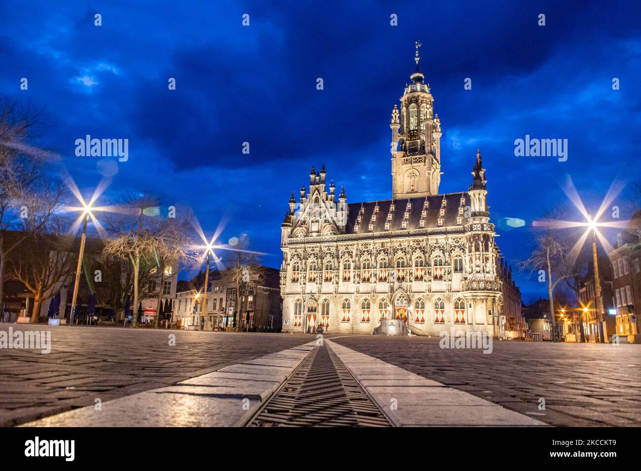 Illuminated iconic Middelburg Town Hall, one of the main monument ...
